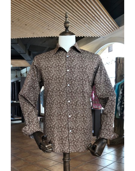 Chemise homme marron imprimés petite fleur | ABH Collection JÁVEA