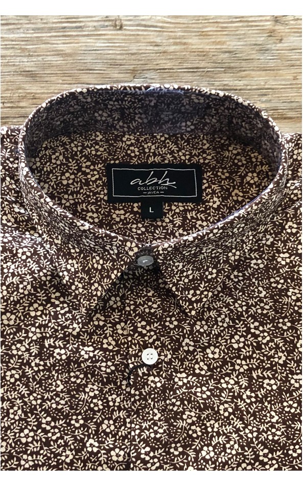 Chemise homme marron imprimés petite fleur | ABH Collection JÁVEA