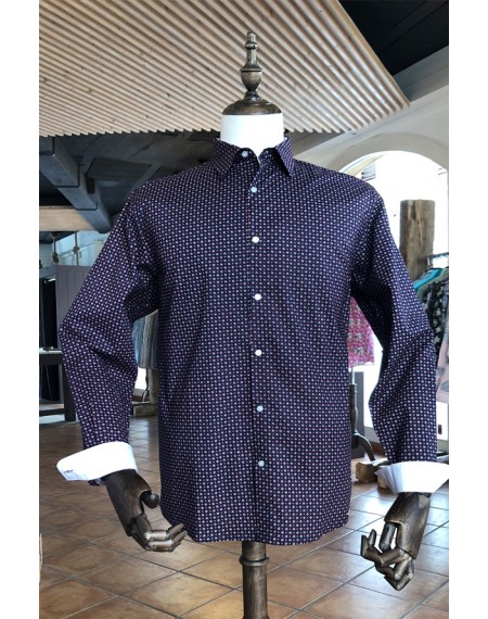 Red diamond print blue men's shirt | ABH Collection JÁVEA