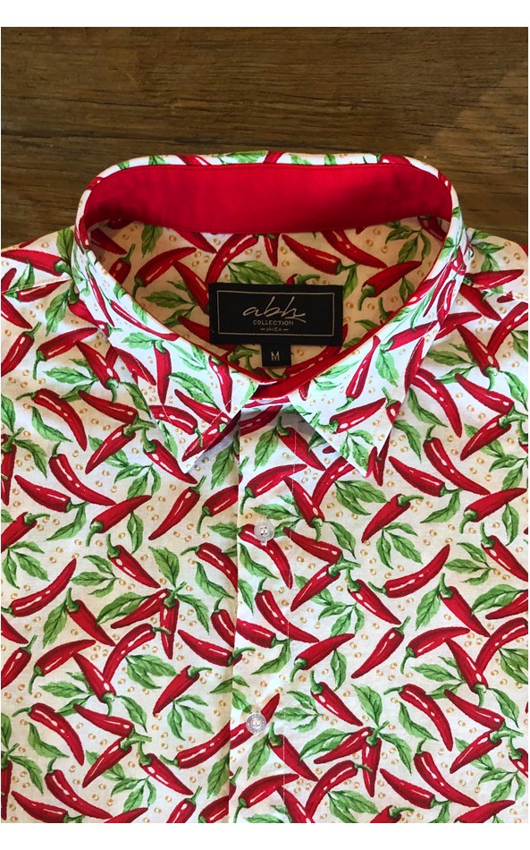 Red chilli pepper print men's shirt | ABH Collection JÁVEA