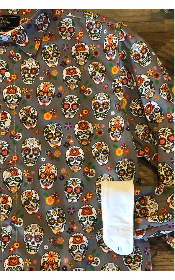 Grey mexican skull print men's shirt | ABH Collection JÁVEA